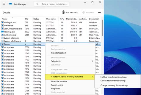 generating a kernel live dump in windows server 2025 lenovo press