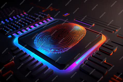 Premium Photo Biometrics Identification And Cyber Security Concept Glowing Neon Fingerprint On