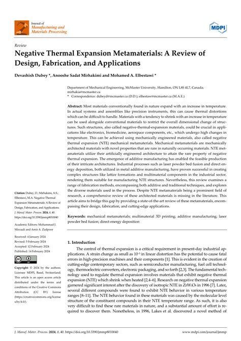 Pdf Negative Thermal Expansion Metamaterials A Review Of Design Fabrication And Applications