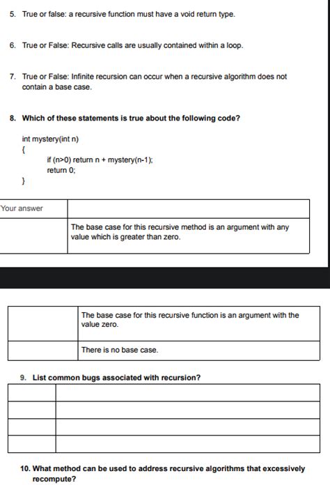 Solved 5 True Or False A Recursive Function Must Have A