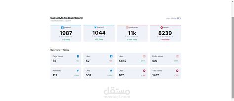 نموذج من أعمالي Social Media Dashboard With Theme Switcher مستقل