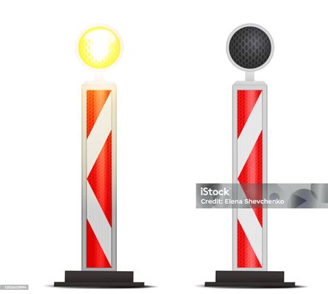 경고등 바리케이드 안전 장벽 건설 장애물 교통 건설 줄무늬 도로 바리케이드 솔방울 코니퍼 방울에 대한 스톡 벡터 아트 및 기타