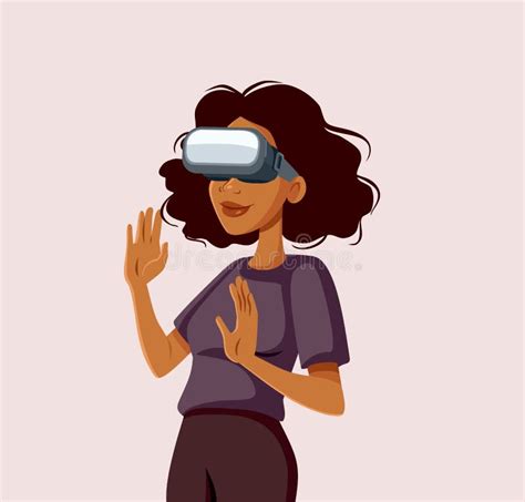 Woman Wearing A Virtual Reality Headset Vector Cartoon Illustration