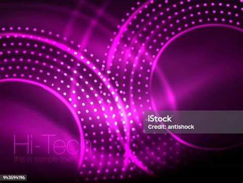 마술 네온 원형 모양 추상적인 배경 웹 배너 비즈니스 또는 기술 프레 젠 테이 션 배경 또는 요소 벡터 일러스트 레이 션에 대 한 반짝 빛 효과 템플릿 건물의 층에 대한