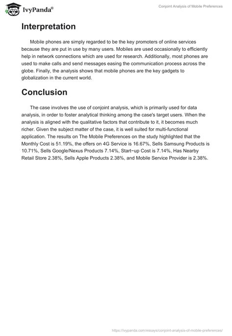 Conjoint Analysis Of Mobile Preferences 471 Words Report Example