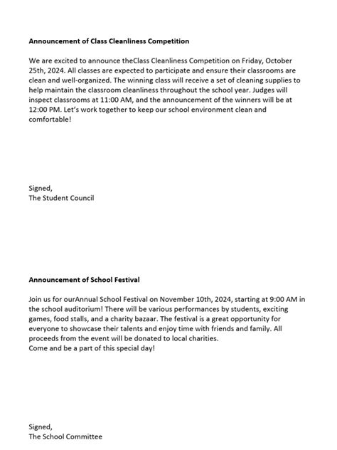 Announcement Examples Pdf
