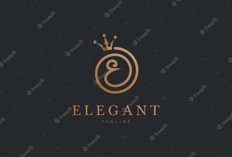 편지 E 로고 골드 컬러의 왕관이 있는 우아한 편지 E 벡터 일러스트 프리미엄 벡터