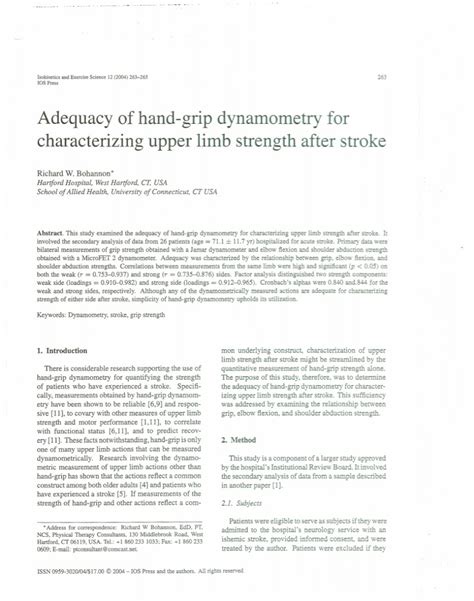Pdf Adequacy Of Hand Grip Dynamometry For Characterizing Upper Limb