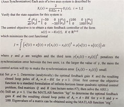 Solved Axes Synchronization Each Axis Of A Two Axes System