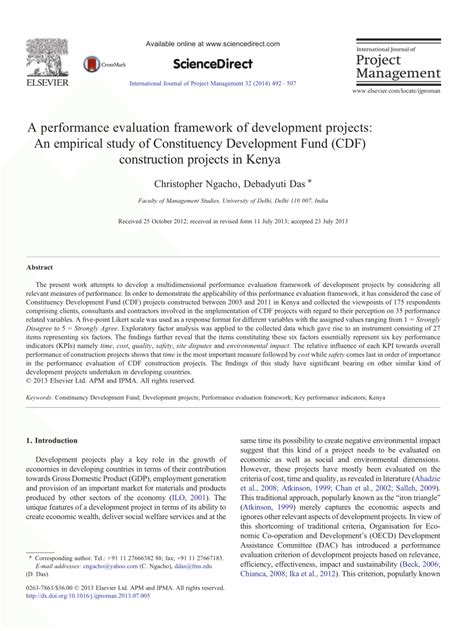 Pdf A Performance Evaluation Framework Of Development Projects An