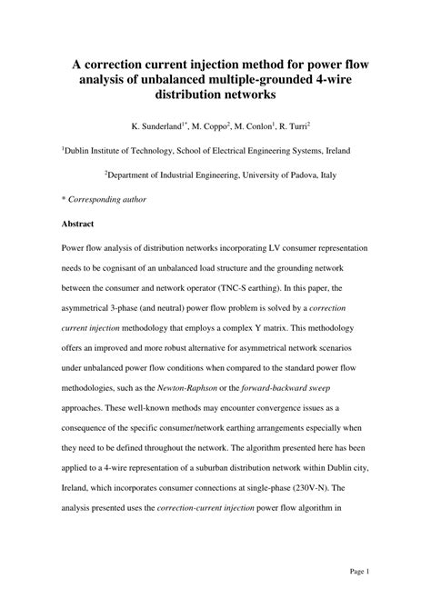 Pdf A Correction Current Injection Method For Power Flow Analysis Of Unbalanced Multiple