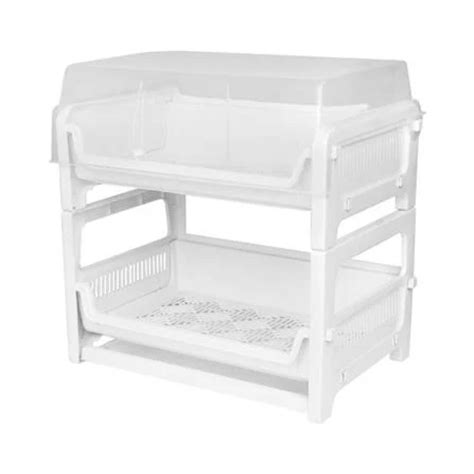 ชั้นคว่ำจาน คว่ำแก้ว พลาสติก2ชั้นมีฝาครอบkeywayขาว Shopee Thailand