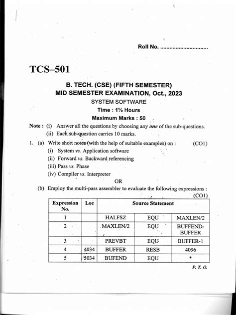 5th Sem Mid Term Oct 2023 B Tech Cse Pdf