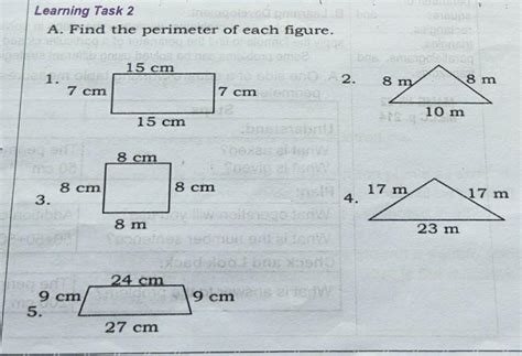 Learning Task 2 A. Find the perimeter of each figure. radio 15 cm Logo ...