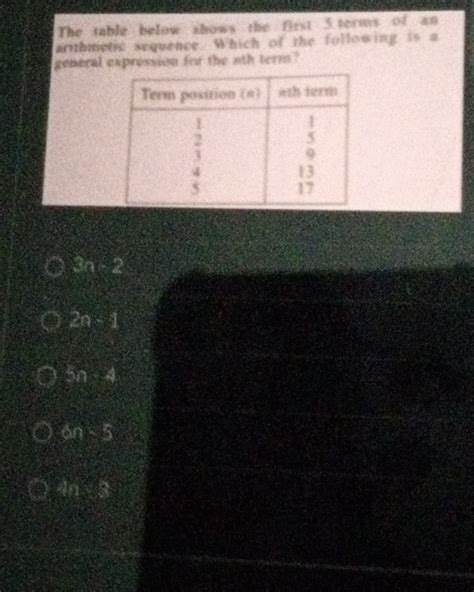Solved The Table Below Shows The First 5 Terms Of An Arithmetic
