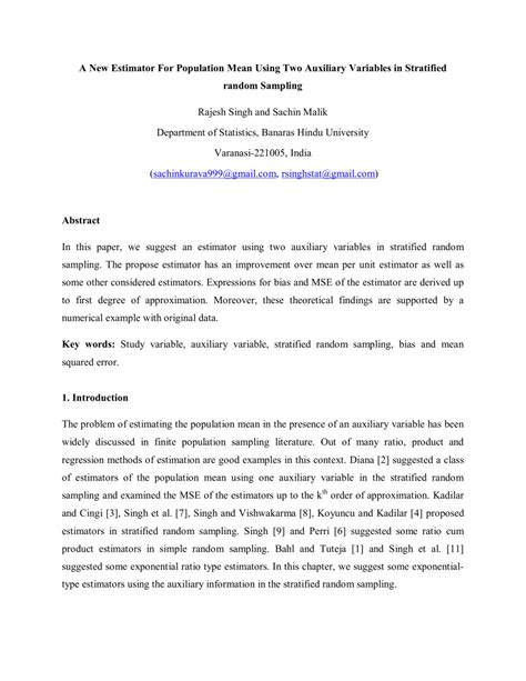 pdf a new estimator for population mean using two auxiliary variables