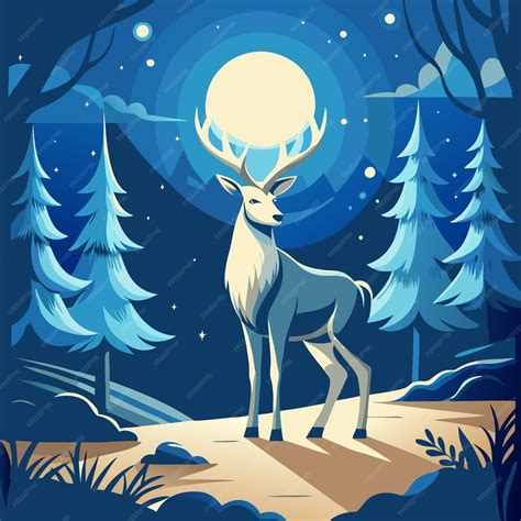 Deer Standing In The Moonlight Premium Ai Generated Vector