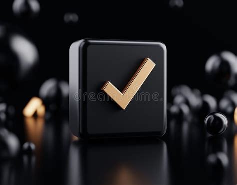 3d Icon Of Checkmark In Square On Black Background Symbolizing Approval And Success Shiny Gold
