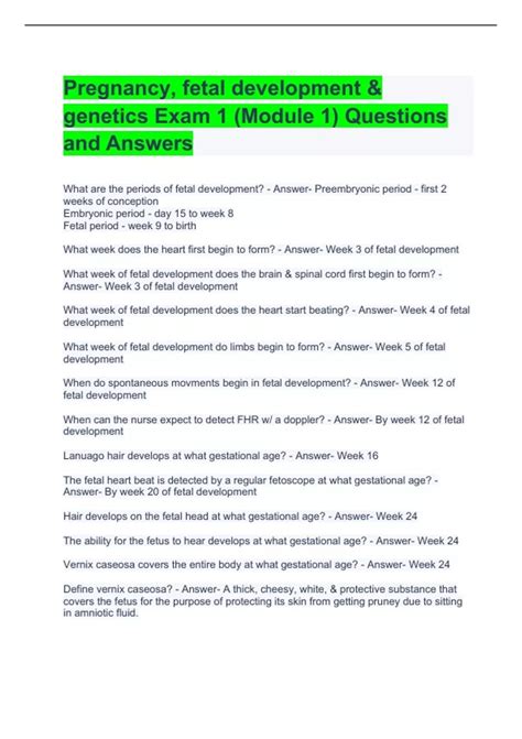 pregnancy fetal development and genetics exam 1 module 1 questions and