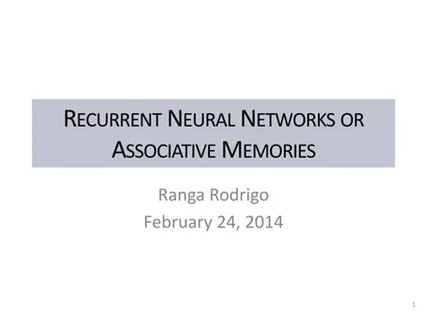 Ppt Recurrent Neural Networks Or Associative Memories Powerpoint