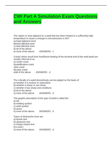 Cwi Part A Simulation Exam Questions And Answers Cwi Stuvia Us