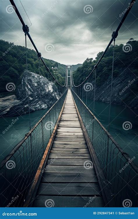 A Bridge With Parallel Lines Stretching Gracefully Over A Serene Body Of Water Stock
