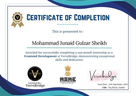Mohammad Junaid Gulzar Sheikh On Linkedin Internship Frontenddevelopment Vervebridge