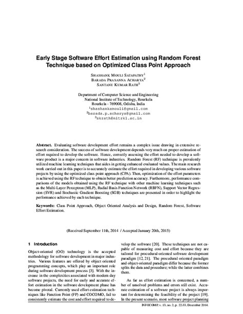 Pdf Early Stage Software Effort Estimation Using Random Forest