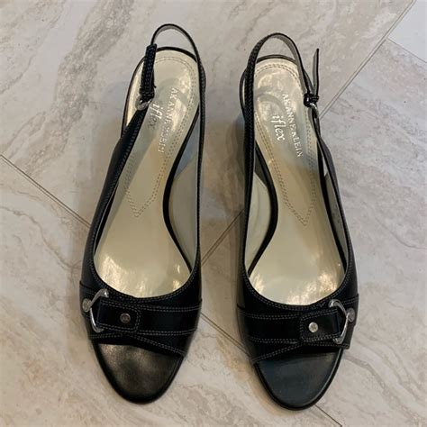 Anne Klein Shoes Anne Klein Akkylene Black Leather Kitten Heel Peep