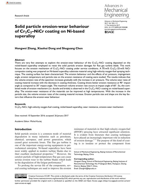 Pdf Solid Particle Erosion Wear Behaviour Of Cr 3 C 2 Nicr Coating