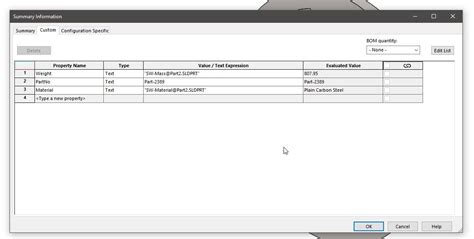 Part Decimal Precision Custom Properties Solidworks Cad