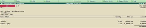 Sales Voucher in Tally ERP 9