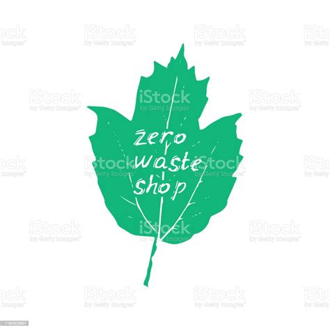 제로 폐기물 가게 로고 텍스트 서예 레터링 손으로 낙서 흰색 배경에 고립 된 녹색 잎 오염 문제 개념 에코 생태 배너 포스터