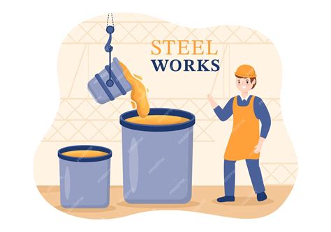Premium Vector Steelworks Illustration With Resource Mining Smelting Of Metal In Big Foundry