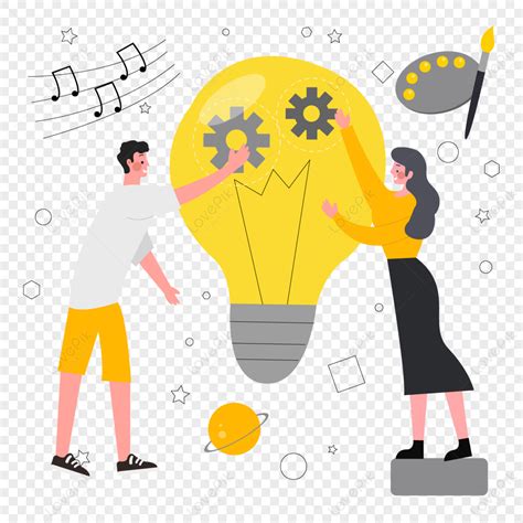 노란색 전구 생각 창조적 인 개념 그림에서 기어 문자 마스크 일러스트 문자 t 배우다 png 일러스트 무료 다운로드 lovepik