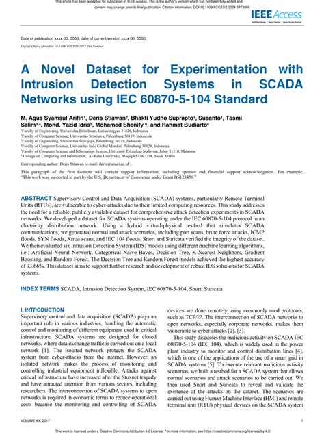 Pdf A Novel Dataset For Experimentation With Intrusion Detection Systems In Scada Networks