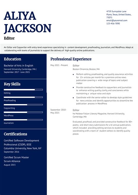 Editor Resume Examples And Templates For 2025