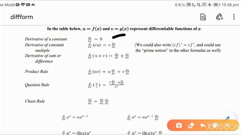 Differentiation Formulas