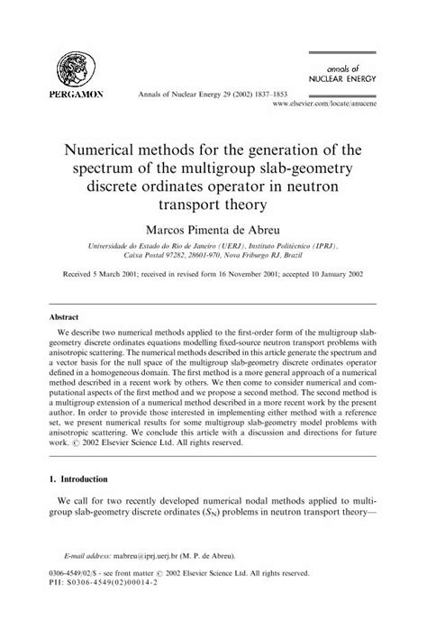 Pdf Numerical Methods For The Generation Of The Spectrum Of The Multigroup Slab Geometry