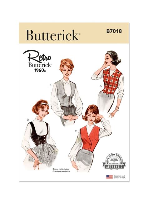 Butterick Sewing Pattern B7018 Misses Waistcoats In Four Styles