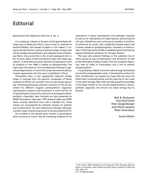 PDF Redox Biology Editorial