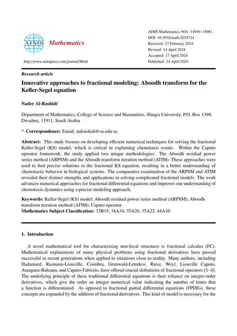 Pdf Innovative Approaches To Fractional Modeling Aboodh Transform