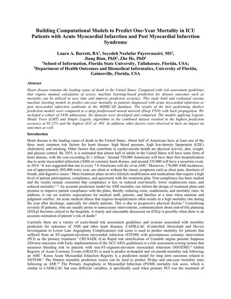 Pdf Building Computational Models To Predict One Year Mortality In Icu Patients With Acute