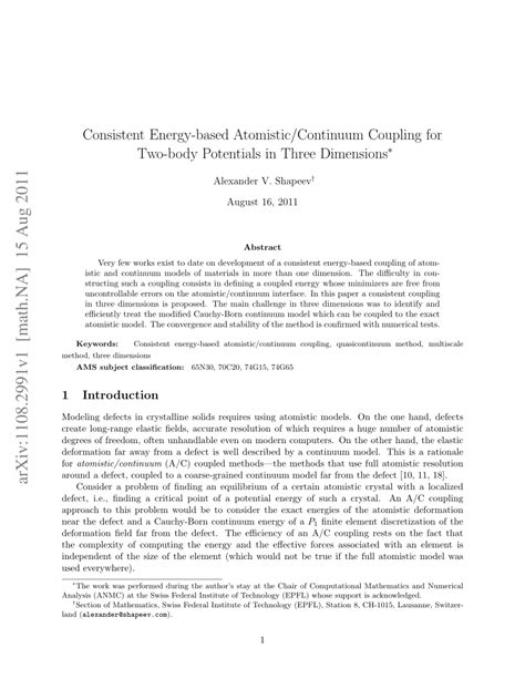 Pdf Consistent Energy Based Atomisticcontinuum Coupling For Two Body