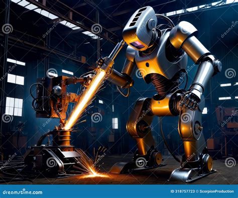 Futuristic Robotic Arm Welding In Industrial Factory Stock Image Image Of Advanced Tech
