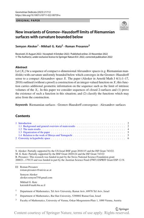 new invariants of gromov hausdorff limits of riemannian surfaces with