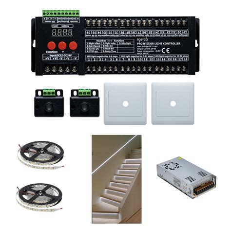 Kit Inteligent Iluminat Scara 20 Trepte Controler Pro36 Banda Led 6500k 10wm Sursa 24v 10a