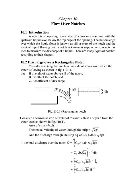 Flow Over Notches Chapter Flow Over Notches Introduction A Notch Is An Opening In One