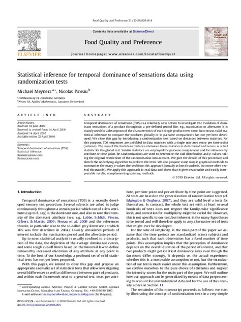Pdf Statistical Inference For Temporal Dominance Of Sensations Data