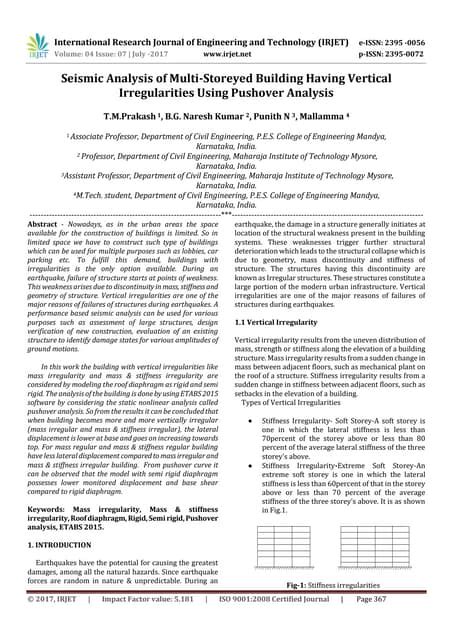 Seismic Analysis Of Multi Storeyed Building Having Vertical Irregularities Using Pushover